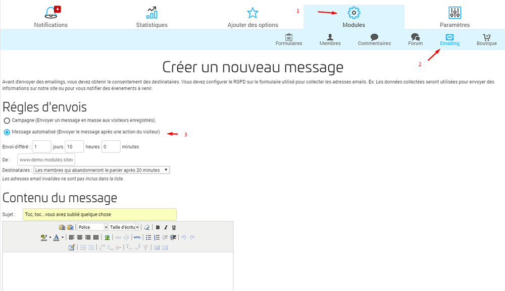 Fonctionnalités avancées d’emailing : Campagnes et messages automatisés